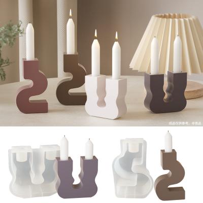 China Dropping gum U-shaped S-shaped wavy candle holder DIY aromatherapy gypsum candle holder candle stand silicone mold for sale