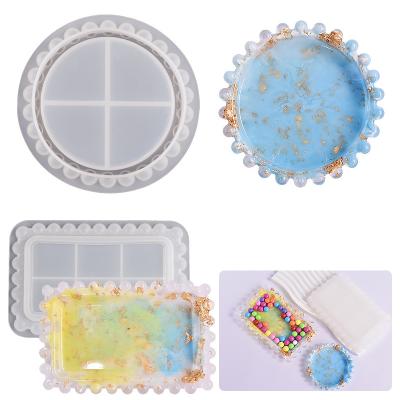 China DIY Drip Glue Wave Dot Plate Round Rectangular Bead Edge Storage Box Round Bead Holder Plate Silicone Mold for sale