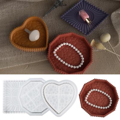 China DIY Crystal Drip Glue Striped Polygonal Square Heart-shaped Tray, Cement Gypsum Storage Tray, Silicone Mold for sale