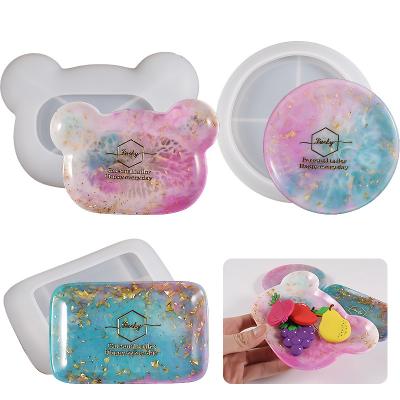 China Round Rectangular Bear Head Dish Silicone Mold DIY Crystal Drip Glue Aromatherapy Gypsum Storage Box Grinding Tool for sale