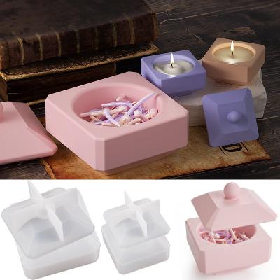 China Drip Glue Square Storage Box Grinding Tool DIY Cement Gypsum Soybean Candle Container Candle Holder Silicone Mold for sale