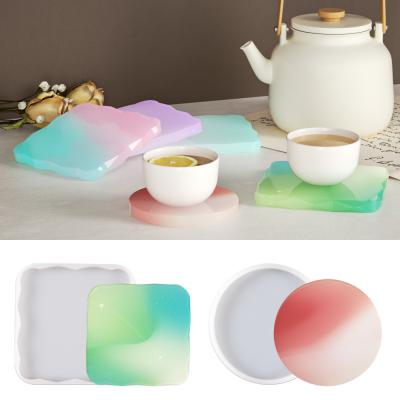 China DIY Crystal Dropper Resin Gypsum Coaster Silicone Mold Square Lace Circular Table Coaster Grinder for sale