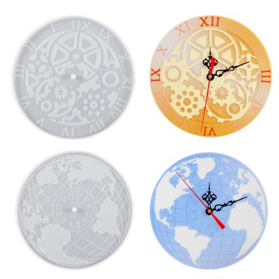China DIY Drip Glue Map Gear Ornament Grinding Arabic Roman Digital Circular Clock Disk Silicone Mold for sale