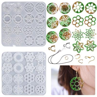 China Crystal Drip Glue DIY Hollow Flower Shaped Rotating Wind Necklace Pendant Silicone Mold Earrings Handmade Pendant for sale