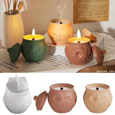 China Drip Glue Mirror Relief Flower Vine Pattern Storage Jar DIY Gypsum Candle Cup Silicone Mold for sale