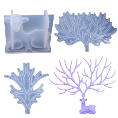 China DIY Crystal Dropper Resin Mold, Deer Horn Tree Branch Display Stand, Jewelry Display Table, Silicone Mold for sale