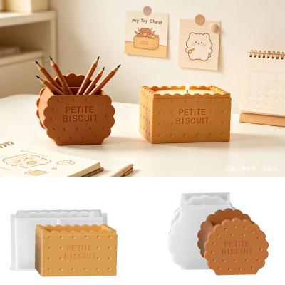 China Creative New Product Square Round Biscuit Storage Can Silicone Mold DIY Aromatherapy Candle Cup Pen Holder Gypsum Mold for sale