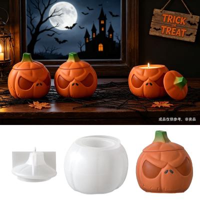 China Halloween Pumpkin Storage Can With Lid Silicone Mold Ghost Face Ghost Face Pumpkin Candle Cup Mold for sale