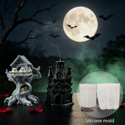 China DIY Halloween Ghost Tree House Castle Ghost House Aromatherapy Candle Gypsum Decoration Silicone Mold Wholesale for sale