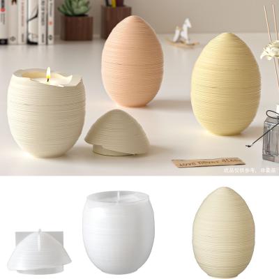 China Striped Egg Shaped Gypsum Storage Jar Silicone Mold DIY Easter Aroma Diffuser Wax Candle Holder Decoration Mold for sale