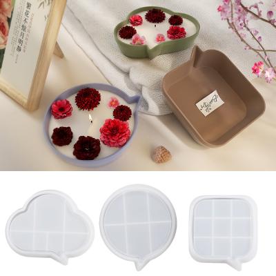 China DIY Crystal Resin Plaster Cement Candle Cup Storage Bowl Cloud Square Round Candle Container Silicone Mold for sale