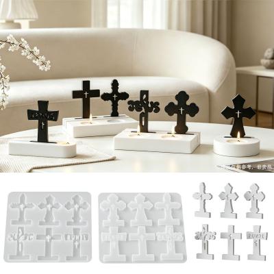 China New Ins Style Cross Candlestick Insert Plate Silicone Mold DIY Aromatherapy Gypsum Base Insert Plate Mold for sale