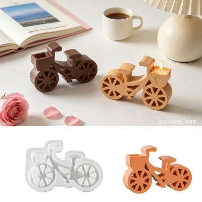 China Retro Bicycle Flower Arrangement Ornament Silicone Mold DIY Aromatherapy Candle Container Decoration Table Gypsum Mold for sale