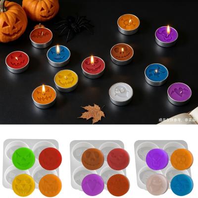China New Halloween Four Panel Funny Face Ghost Bat Skull Pattern Candle Gypsum Silicone Mold for sale