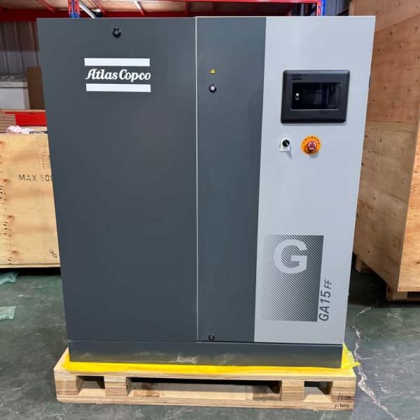 Quality Atlas Copco GA15FF Rotary Screw Air Compressor 15 kW 20 HP with Integrated Dryer 99 CFM for sale