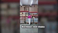 Warehouse display of genuine Atlas Copco spare parts and air compressors