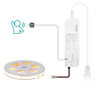 China LETARON COB LED-Streifenlicht 24V LED-Bandlicht, 480 LEDs/m, superhelles High-Lumen 3000K Warmweiß 5m, dimmbar mit 5m Klebeband, 60W UL-Netzteil, PIR-SCHALTER für Schlafzimmer, Zuhause, Küche DIY zu verkaufen