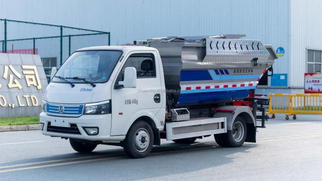 Pure electric self-loading garbage truck front view