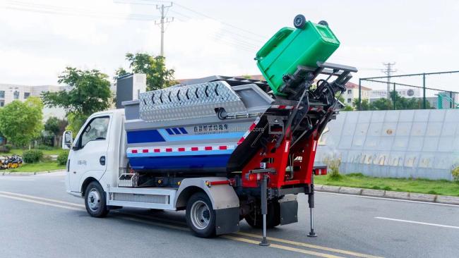 Rear view of garbage truck