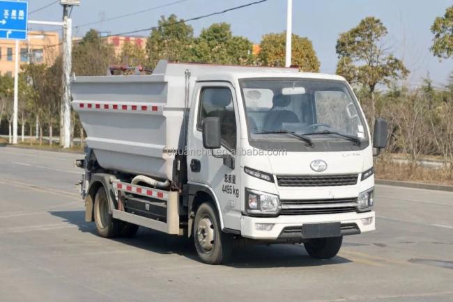 Pure electric self-loading garbage truck front view
