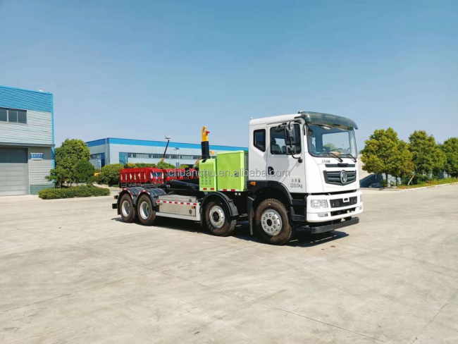 Pure electric hook arm garbage truck side view