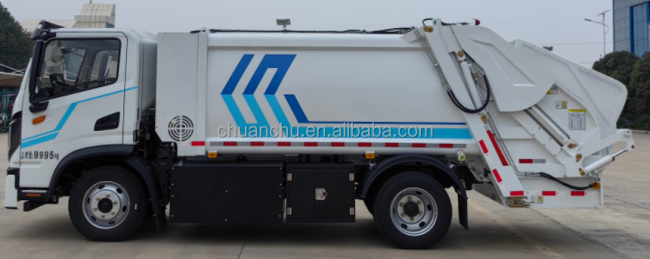 Pure electric waste compressor truck operation view