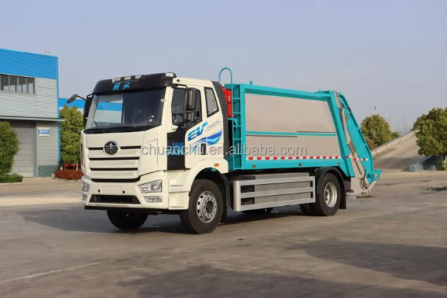 Pure electric compressed garbage truck side view
