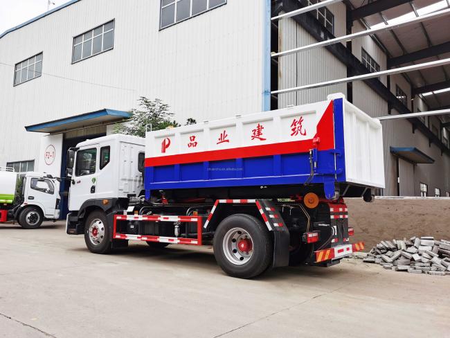 Dongfeng 4x2 Hook Arm Roll Off Garbage Truck unloading demonstration