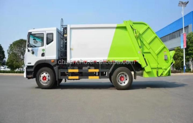 Waste collection garbage compactor truck rear view