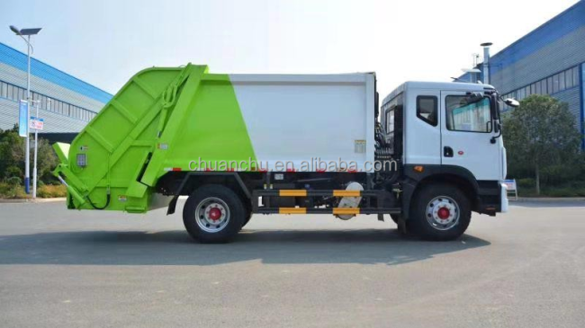 Waste collection garbage compactor truck operation view