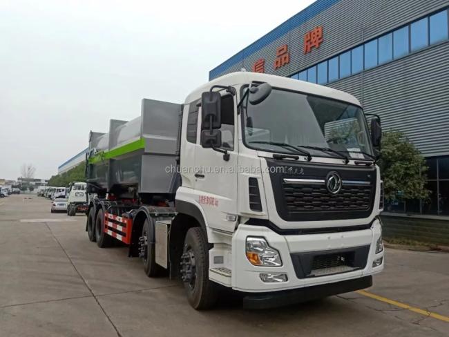 Hook arm garbage truck front view