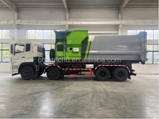 Hook arm garbage truck rear view