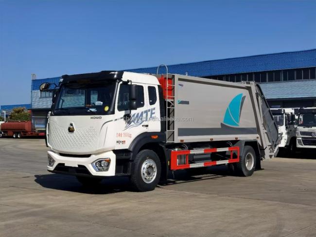 Front load garbage truck front view