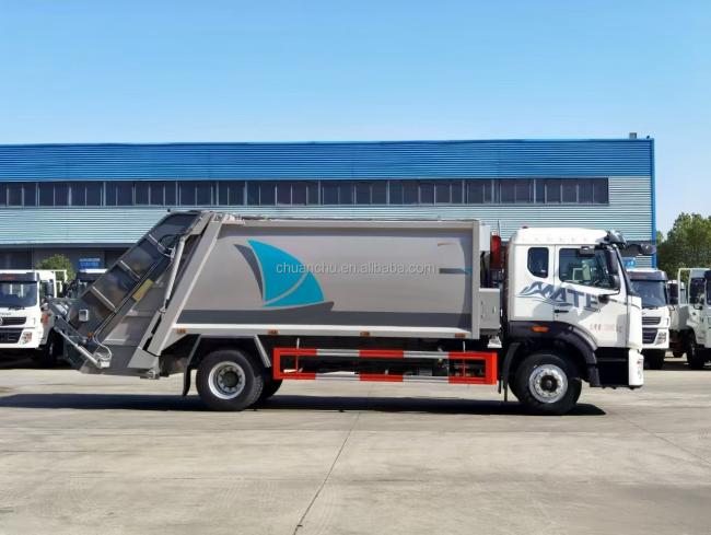 Front load garbage truck operational view