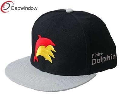 Cina Berretti da baseball neri di Snapback del cotone ricamati con il modello del delfino 3D in vendita