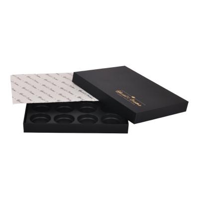 Cina Black Paperboard Hot Stamping Chocolate Packaging Boxes With Plastic Insert in vendita