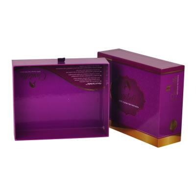 Cina Purple Drawer Paper Box Wig Hair Extension Packaging With Ribbon Handle in vendita
