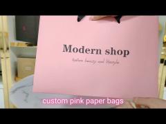 Pink 250g Coated Paper Bags Packaging Clothing With Ribbon Handle