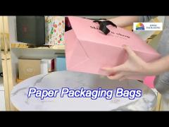Pink 250g Coated Paper Bags Packaging Clothing With Ribbon Handle