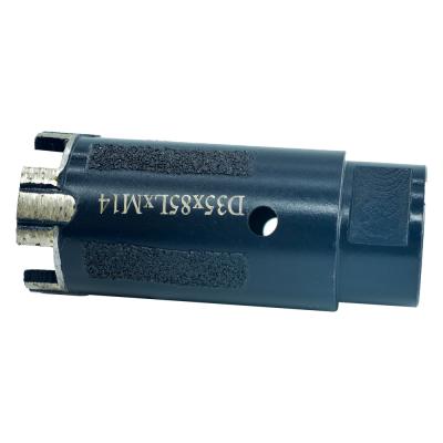 Cina Perforazione a secco di roccia di granito rosso con perforazione di 35 mm con adattatore M14 e polvere di ferro in vendita