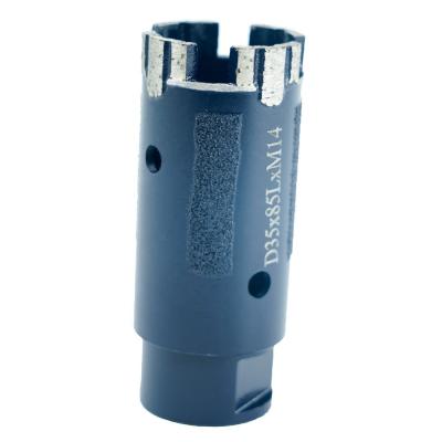 Cina Perforazione a secco di roccia di granito rosso con perforazione di 35 mm con adattatore M14 e polvere di ferro in vendita
