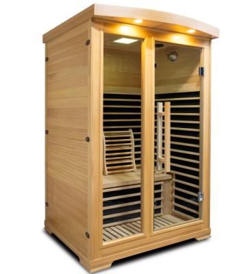 China Cedar Wood Full-Spectrum Hybrid Low Electromagnetic Field Carbon Heater Roof Glass Infrared Sauna Room for sale