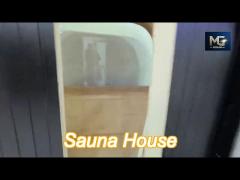 custom made cedar cube sauna room with computer control panel and electric stove heating for outdoor