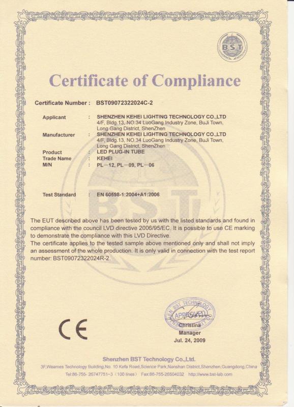 CE - Shenzhen Kehei Lighting Technology Co.,Ltd