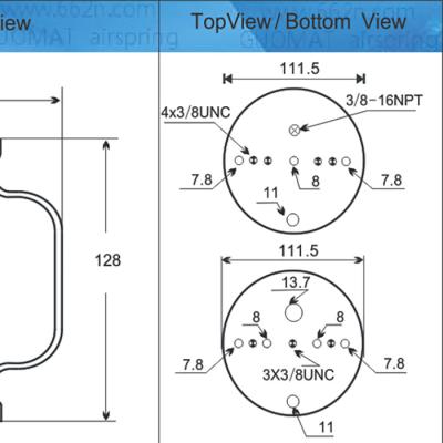 Cina sostituzione universale 3/8-16NPT dell'airbag a soffietto singolo della molla pneumatica convoluta altezza 128mm in vendita