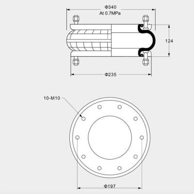 중국 0.8MPA 산업용 공기 스프링 320124H-1 최소 높이 52MM Dia. 230mm 판매용