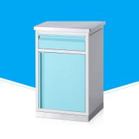 China Blue Adjustable Hospital Bedside Table on Wheels 750x470x410mm Stainless Steel for sale