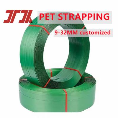 China Environmentally Friendly Plastic Strap 16mm Green And Black Pet Strapping Polyester Strap for sale