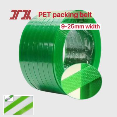 China PET Packaging Strap 9–25 mm PET Strapping Band PET plastic steel belt with Resistant to Both Cold and High Temperatures for sale