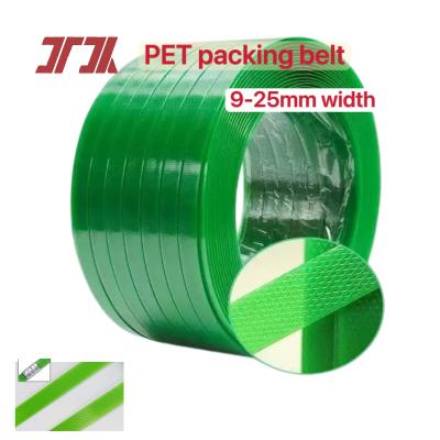China 9-25mm PET packaging belt  PET plastic steel strapping PET packaging strapping with 100% bottle material crushing for sale